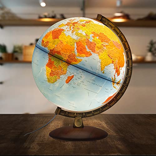 Waypoint Geographic Lugano Globe, 12" Illuminated Blue Ocean-Style Globe, Up-to-Date Globe, Reference Globe, Decorative World Globe For Home and Office Decor