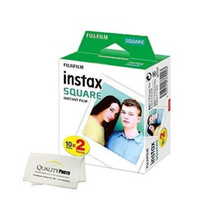 fujifilm instax square instant film - 20 exposures - for use with the fujifilm instax square instant camera + quality photo microfiber cloth