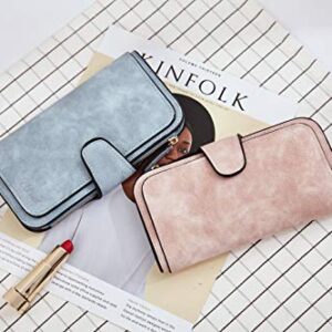 Wallet for Women PU Leather Clutch Purse Bifold Long Designer Ladies Checkbook Multi Credit Card Holder Organizer with Coin Zipper Pocket Light Blue