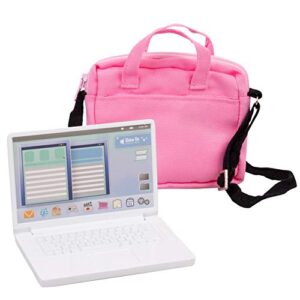 Dress Along Dolly Metal Computer Laptop with Carrying Bag Made for All 18" Dolls - Durable Metal Construction With Detailed Display and Accessory Pink Case - Gift for Girls Kids Birthday