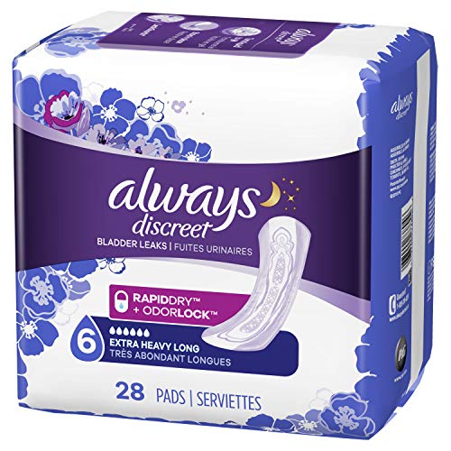 Always Discreet for Bladder Leaks, Ultimate Overnight, Long Length, 28 Pads