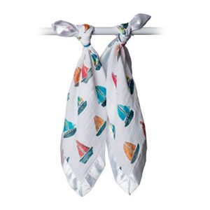 Lulujo Baby Mini Muslin Cotton Silky Soft Cloths, Sailboats, 3-Pack, 28 x 28-Inches