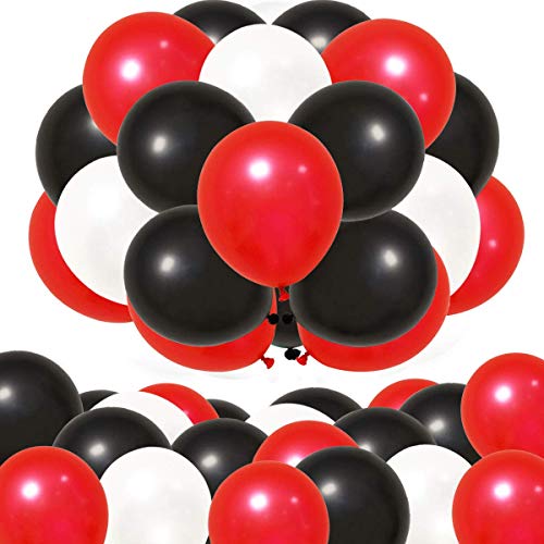 Elecrainbow 100 Count 12 Inches 320 Grams Thickened Balloons for Birthday Wedding Baby Shower Graduation Anniversary Party Decorations,White, Black, Red Assorted