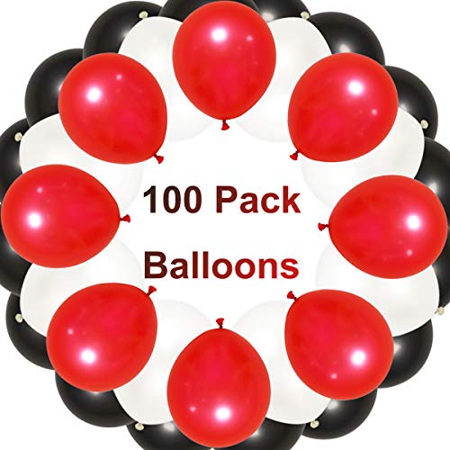 Elecrainbow 100 Count 12 Inches 320 Grams Thickened Balloons for Birthday Wedding Baby Shower Graduation Anniversary Party Decorations,White, Black, Red Assorted