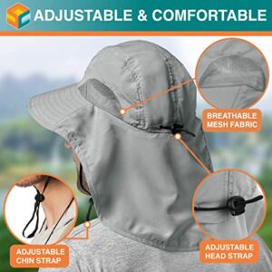 SUN CUBE Wide Brim Sun Hat with Neck Flap, Fishing Hiking for Men Women Safari, Neck Cover for Outdoor Sun Protection UPF50+ | Gray