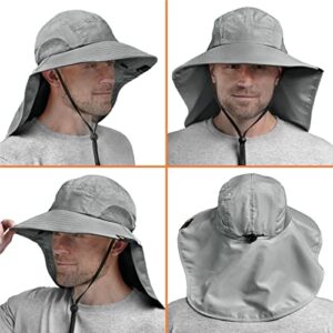 SUN CUBE Wide Brim Sun Hat with Neck Flap, Fishing Hiking for Men Women Safari, Neck Cover for Outdoor Sun Protection UPF50+ | Gray