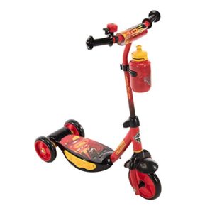 huffy disney pixar cars preschool scooter with lights, bell & a water bottle, superhero red, pixar cars with lights & water bottle