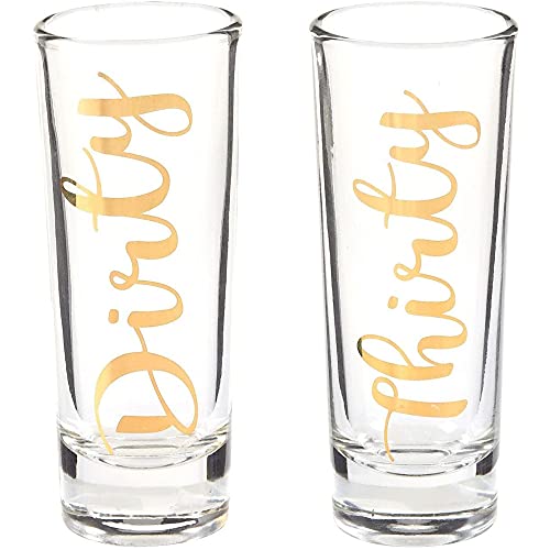 Blue Panda Novelty Birthday Gift - Dirty Thirty Shot Glasses Pair with Gold Foil Print for Celebrating Turning 30, Party Favors- Set of 2, 2 oz Each