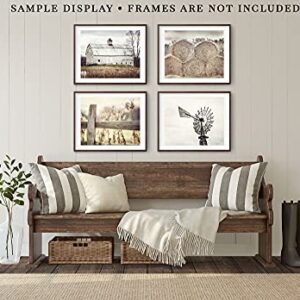 Lisa Russo Fine Art - Farmhouse Wall Decor Set of 4 Country Rustic Landscape Photographs - Barn, Fence, Hay, Windmill - Set of 4 - Not Framed - Beige, Tan, White (4 8x10 Prints)