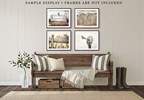 Lisa Russo Fine Art - Farmhouse Wall Decor Set of 4 Country Rustic Landscape Photographs - Barn, Fence, Hay, Windmill - Set of 4 - Not Framed - Beige, Tan, White (4 8x10 Prints)