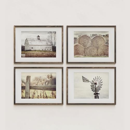 Lisa Russo Fine Art - Farmhouse Wall Decor Set of 4 Country Rustic Landscape Photographs - Barn, Fence, Hay, Windmill - Set of 4 - Not Framed - Beige, Tan, White (4 8x10 Prints)