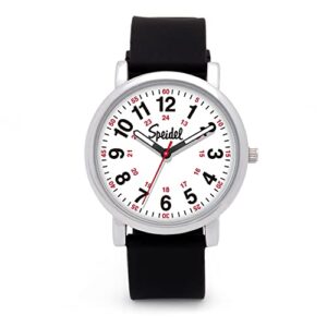 speidel original scrub watch™ nurses doctors medical professionals students men women easy read dial military time red second hand silicone band water resistant-black