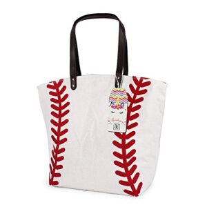 yiqigo baseball bag handbag for woman shopping bag travel bag canvas casual bag with softball varsity gym shoulder handbag (off white)