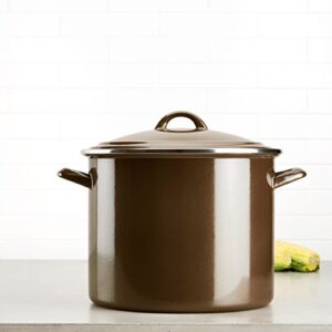 Ayesha Curry Enamel on Steel Stock Pot/Stockpot with Lid, 12 Quart, Brown Sugar