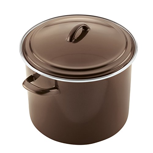 Ayesha Curry Enamel on Steel Stock Pot/Stockpot with Lid, 12 Quart, Brown Sugar