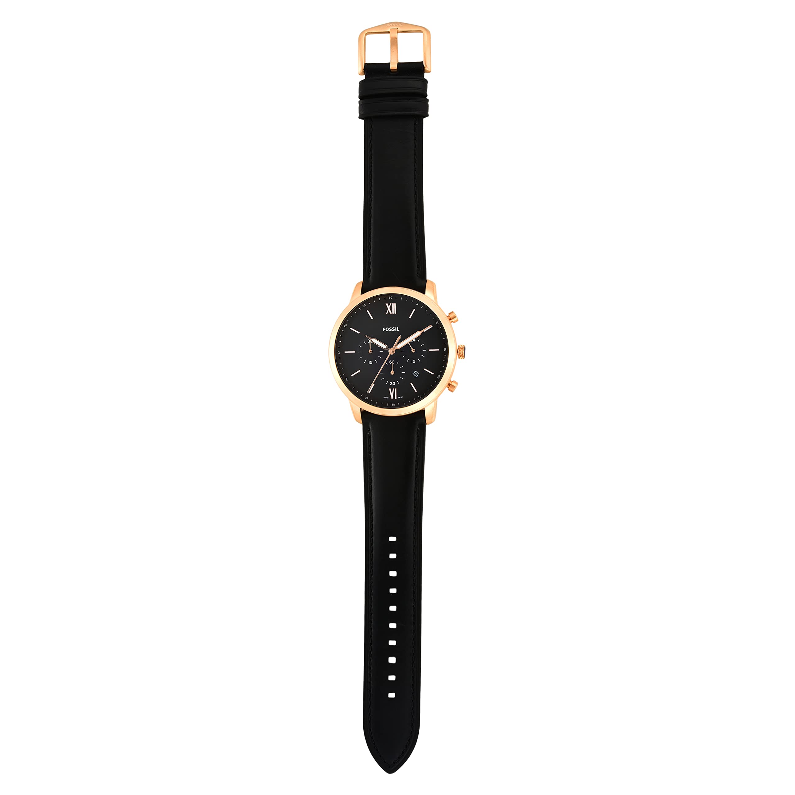 Fossil Men's Neutra Quartz Stainless Steel and Leather Chronograph Watch, Color: Rose Gold, Black (Model: FS5381)