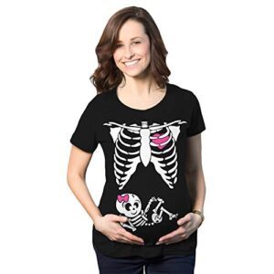 maternity baby girl skeleton cute halloween pregnancy bump tshirt (black) - l crazy dog novelty maternity t-shirts for halloween season soft comfortable funny graphic maternity heather black - ba l