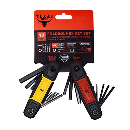 Texas Best Folding Metric and SAE Hex Keys | Metric and SAE Allen Wrench Set | Heat Treatment S2 Finish | 2 Pack