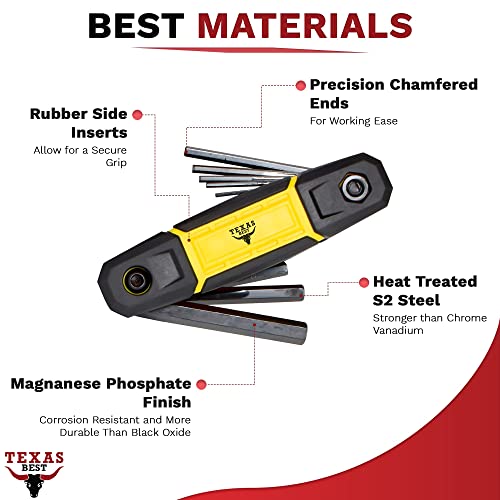 Texas Best Folding Metric and SAE Hex Keys | Metric and SAE Allen Wrench Set | Heat Treatment S2 Finish | 2 Pack