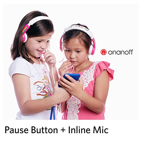 ONANOFF Explore Foldable, Volume-Limiting Kids Headphones, Built-in Microphone, BuddyCable, Perfect for iPad, iPhone, Fire, and Android, Yellow