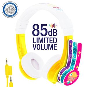 ONANOFF Explore Foldable, Volume-Limiting Kids Headphones, Built-in Microphone, BuddyCable, Perfect for iPad, iPhone, Fire, and Android, Yellow