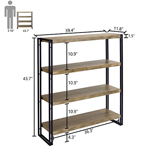 FIVEGIVEN 4 Tier Bookshelf Rustic Industrial Bookcase Etagere Open Office Book Shelf, Sonoma Oak