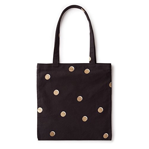 Kate Spade New York Cute Canvas Tote Bag for Women, Black Canvas Beach Bag, Book Tote with Pocket, Scatter Dot