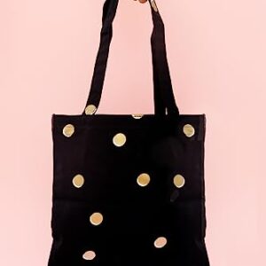 Kate Spade New York Cute Canvas Tote Bag for Women, Black Canvas Beach Bag, Book Tote with Pocket, Scatter Dot