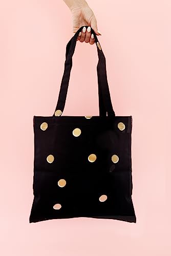 Kate Spade New York Cute Canvas Tote Bag for Women, Black Canvas Beach Bag, Book Tote with Pocket, Scatter Dot