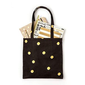 Kate Spade New York Cute Canvas Tote Bag for Women, Black Canvas Beach Bag, Book Tote with Pocket, Scatter Dot