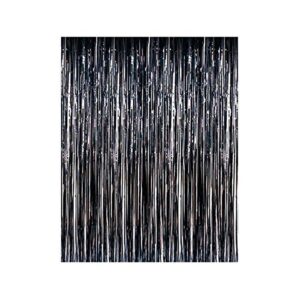 adorox (2 pc metallic black) metallic silver gold rainbow photo backdrop foil fringe curtains party wedding event decoration