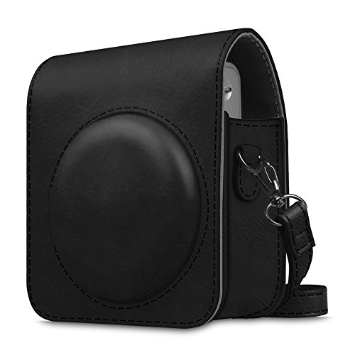 Fintie Protective Case Compatible with Fujifilm Instax Mini 90 Neo Classic Instant Film Camera - Premium Vegan Leather Bag Cover with Removable Strap, Vintage Black