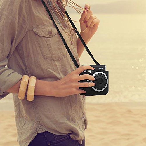 Fintie Protective Case Compatible with Fujifilm Instax Mini 90 Neo Classic Instant Film Camera - Premium Vegan Leather Bag Cover with Removable Strap, Vintage Black