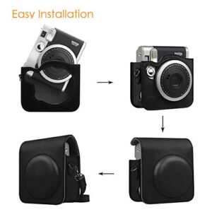 Fintie Protective Case Compatible with Fujifilm Instax Mini 90 Neo Classic Instant Film Camera - Premium Vegan Leather Bag Cover with Removable Strap, Vintage Black