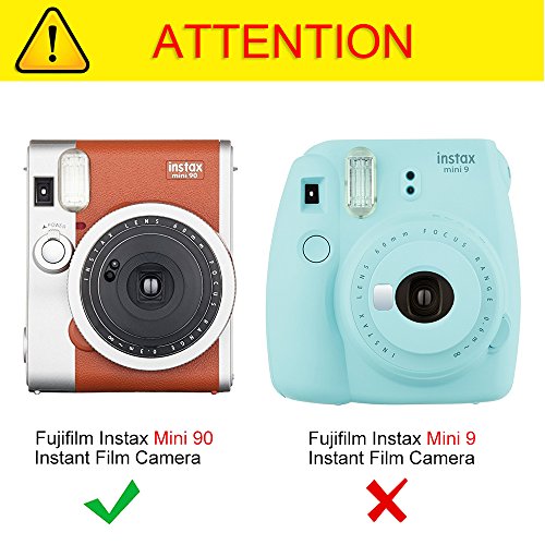 Fintie Protective Case Compatible with Fujifilm Instax Mini 90 Neo Classic Instant Film Camera - Premium Vegan Leather Bag Cover with Removable Strap, Vintage Black