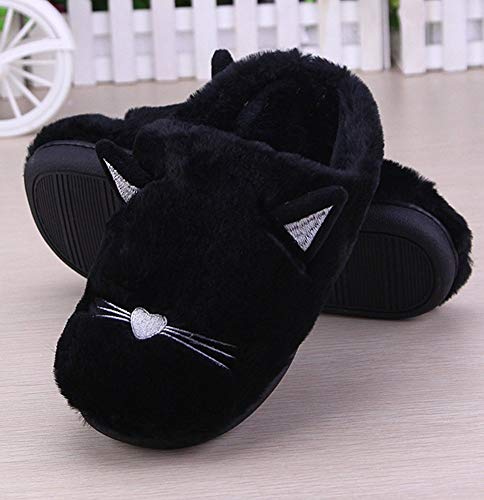 Anddyam Kids Family Cute Cat Household Anti-Slip Indoor Home Slippers for Girls and Boys (1.5-3 Little Kid, Black, 1.5)