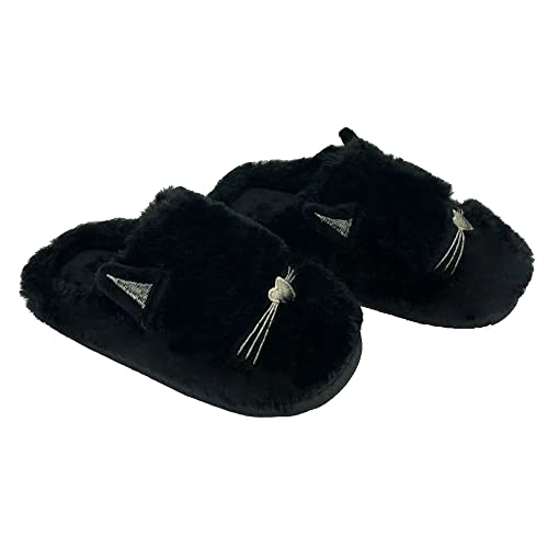 Anddyam Kids Family Cute Cat Household Anti-Slip Indoor Home Slippers for Girls and Boys (1.5-3 Little Kid, Black, 1.5)