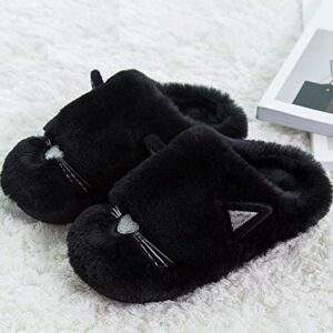 Anddyam Kids Family Cute Cat Household Anti-Slip Indoor Home Slippers for Girls and Boys (1.5-3 Little Kid, Black, 1.5)