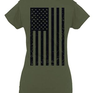 Vintage American Flag United States of America Military Army Marine us Navy USA for Women V Neck Fitted T Shirt (Olive Large)