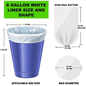 8 Gallon Medium Trash Bags White Kitchen Garbage Bags Plastic Wastebasket Trash Can Liners for Home and Office Bins, 200 Count