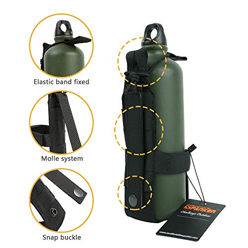 EXCELLENT ELITE SPANKER Tactical Military Portable Belt Bottle Holder Pouch Molle Adjust EDC Water Bottle Carrier for Hunting Walking Running Traveling (Black)