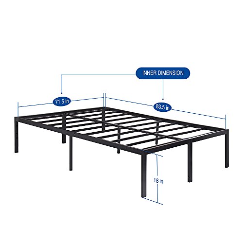 SLEEPLACE 18 Inch High Profile Heavy Duty Steel Slat / Mattress Foundation / Bed Frame, California King