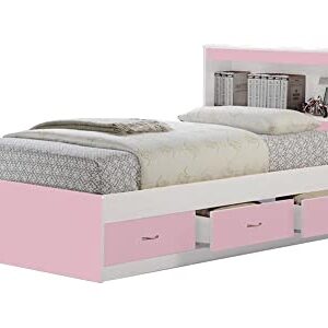 Hodedah Twin-Size Captain Bed with 3-Drawers and Headboard in Pink