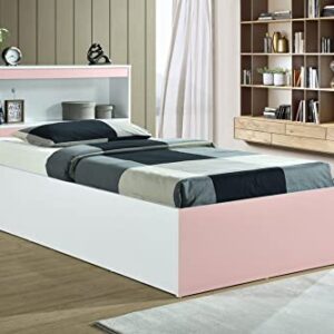 Hodedah Twin-Size Captain Bed with 3-Drawers and Headboard in Pink