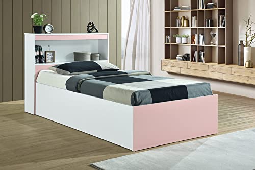 Hodedah Twin-Size Captain Bed with 3-Drawers and Headboard in Pink