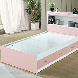 Hodedah Twin-Size Captain Bed with 3-Drawers and Headboard in Pink