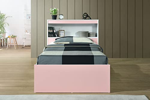 Hodedah Twin-Size Captain Bed with 3-Drawers and Headboard in Pink