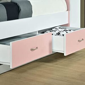 Hodedah Twin-Size Captain Bed with 3-Drawers and Headboard in Pink