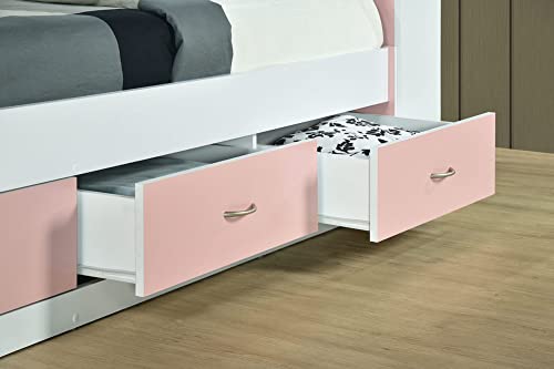 Hodedah Twin-Size Captain Bed with 3-Drawers and Headboard in Pink