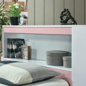 Hodedah Twin-Size Captain Bed with 3-Drawers and Headboard in Pink